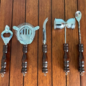 Vintage Wood Handle 5 Piece Bar Tool Set With Stand in - Etsy