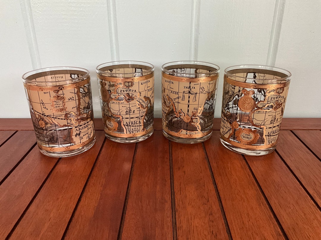 Four Cera Glass Maps Glasses Atlas / Globe / World Map - Etsy