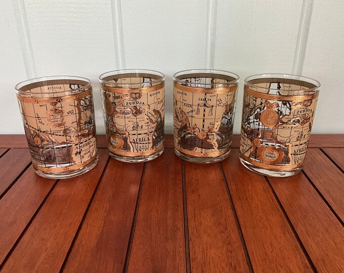 Four Cera Glass Maps Glasses - Atlas / Globe / World Map - Etsy