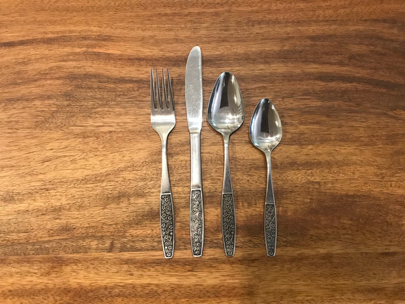 Mid Century Flower Handle Stainless Steel Japan Flatware / - Etsy