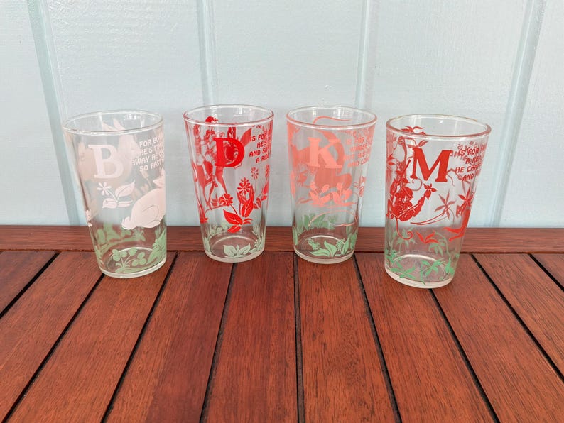 One Vintage Hazel Atlas Alphabet / Letters Glasses - B is for Bunny, D ...