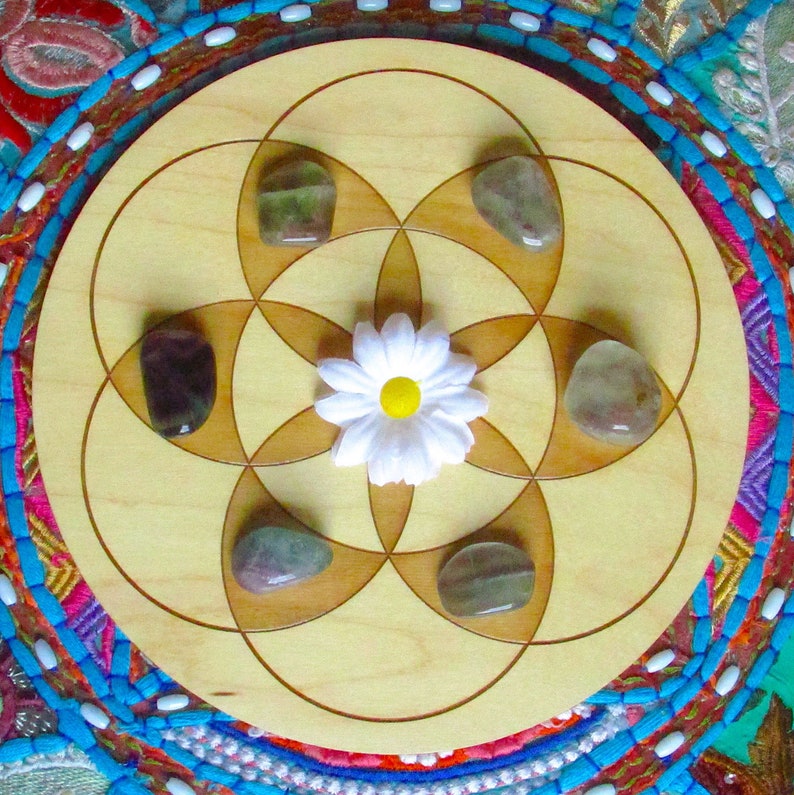 Seed of Life Crystal Grid Plate Sacred Geometry Wooden Wood Crystal ...