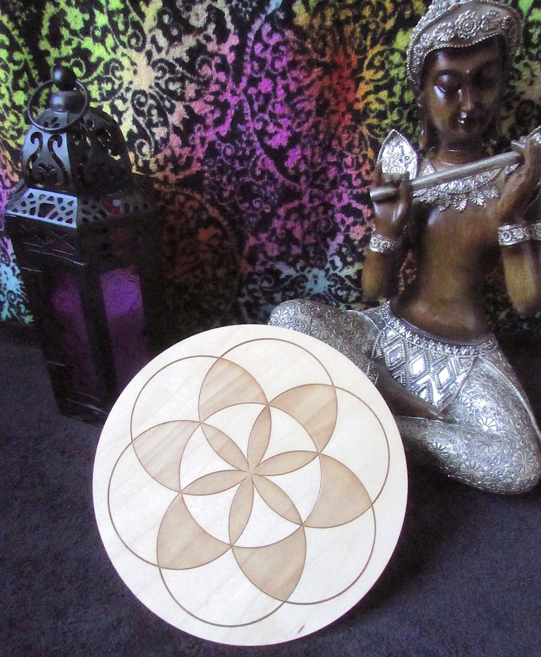 Seed of Life Crystal Grid Plate Sacred Geometry Wooden Wood Crystal ...