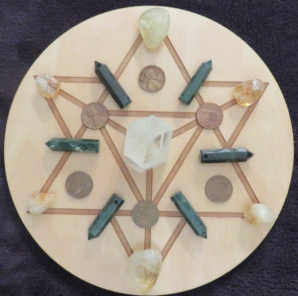Star Tetrahedron Crystal Grid Plate Sacred Geometry Wooden Wood Crystal ...