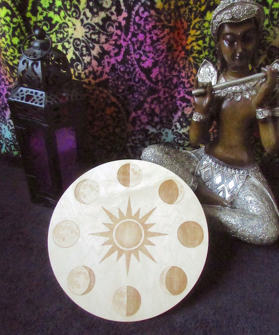 Moon Phases Crystal Grid Plate Sacred Geometry Wooden Wood Crystal Grid ...