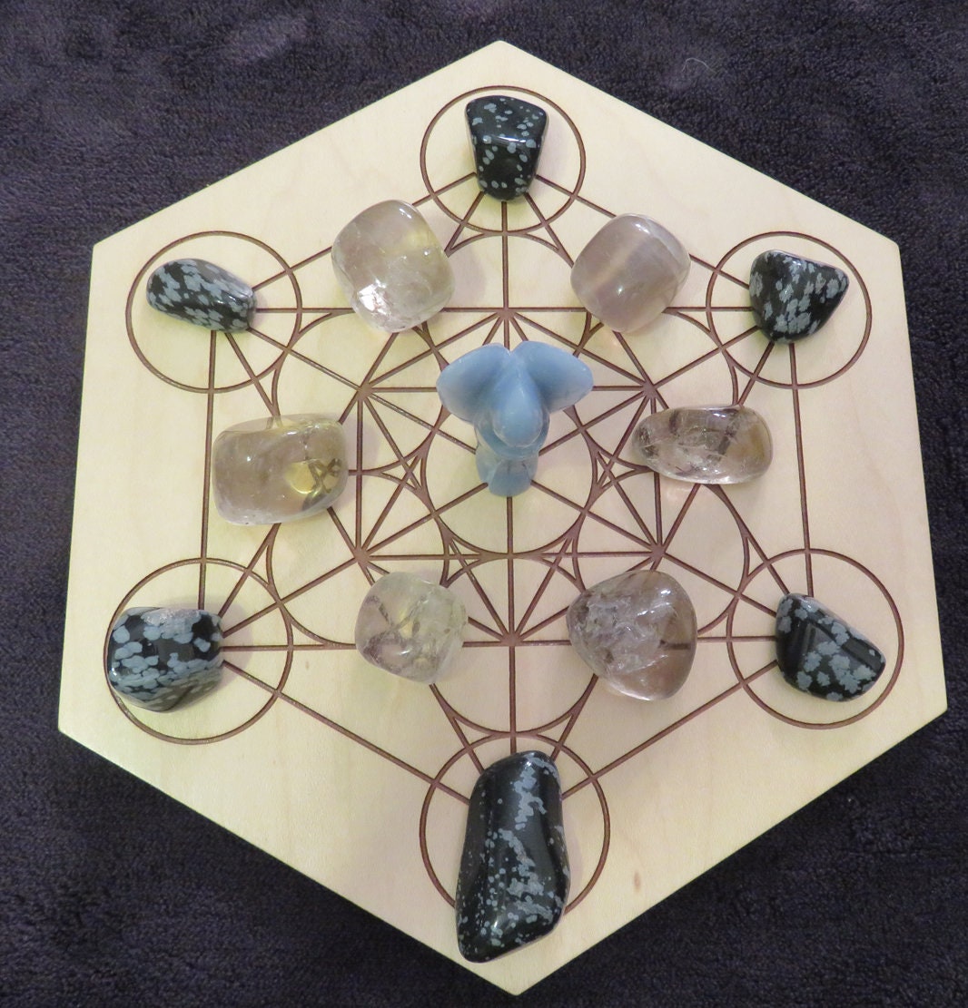 Metatrons Cube Crystal Grid Plate Sacred Geometry Wooden Wood | Etsy