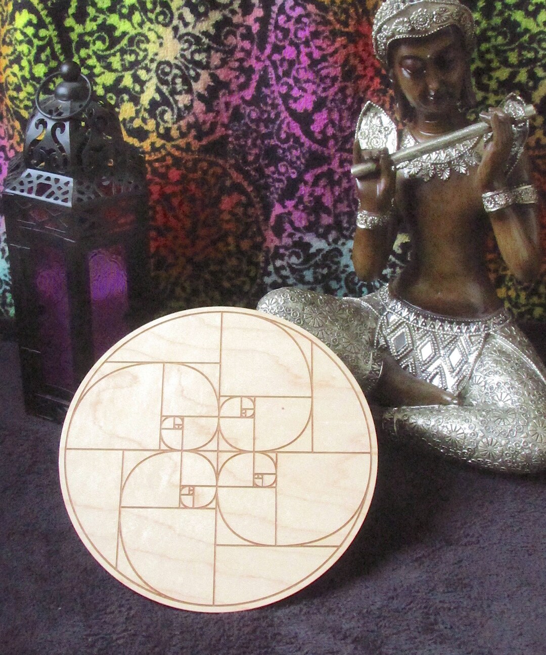 Fibonacci Crystal Grid Plate Sacred Geometry Wooden Wood Crystal Grid ...