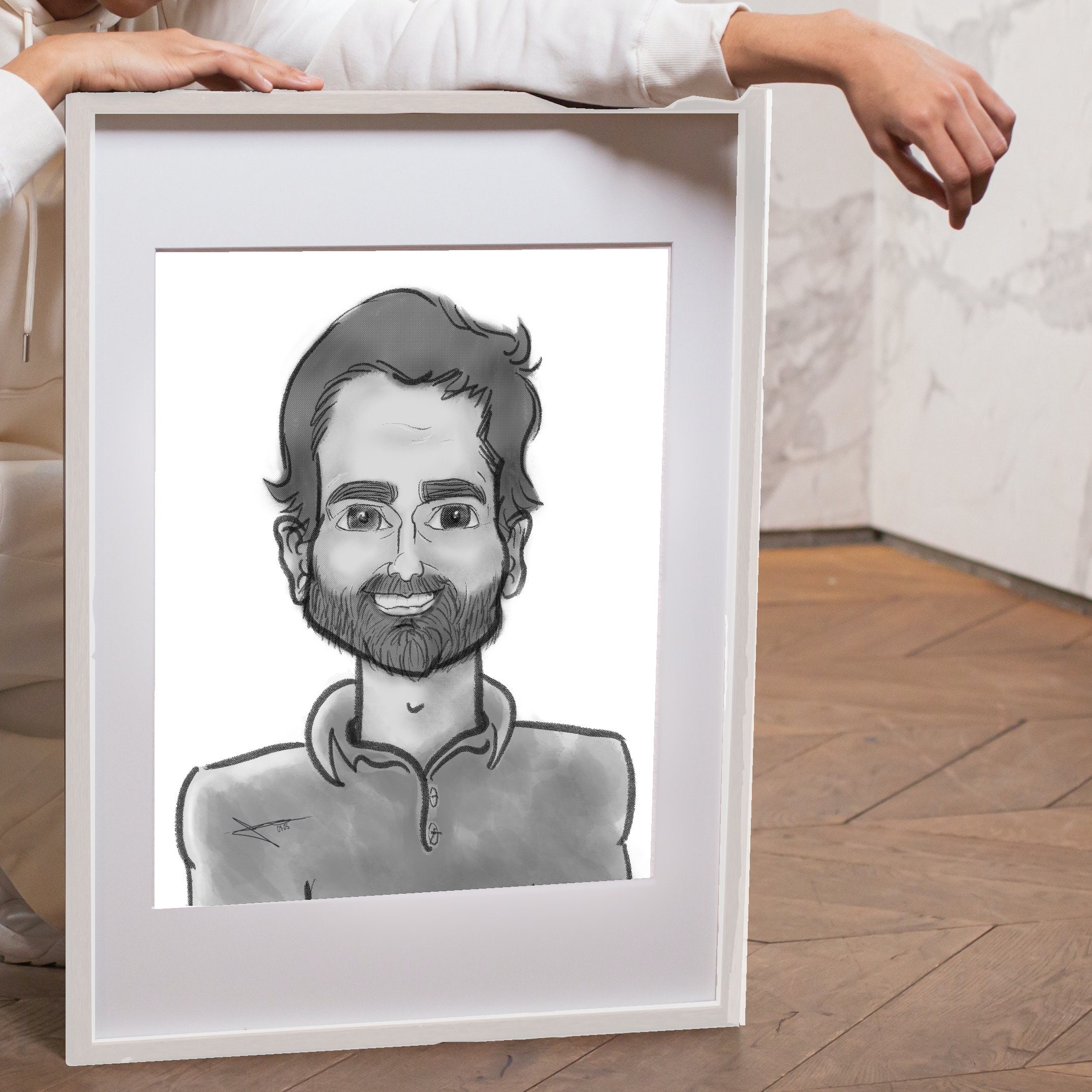2 People Head Black & White Hand Drawing Caricature Digitally From Your ...