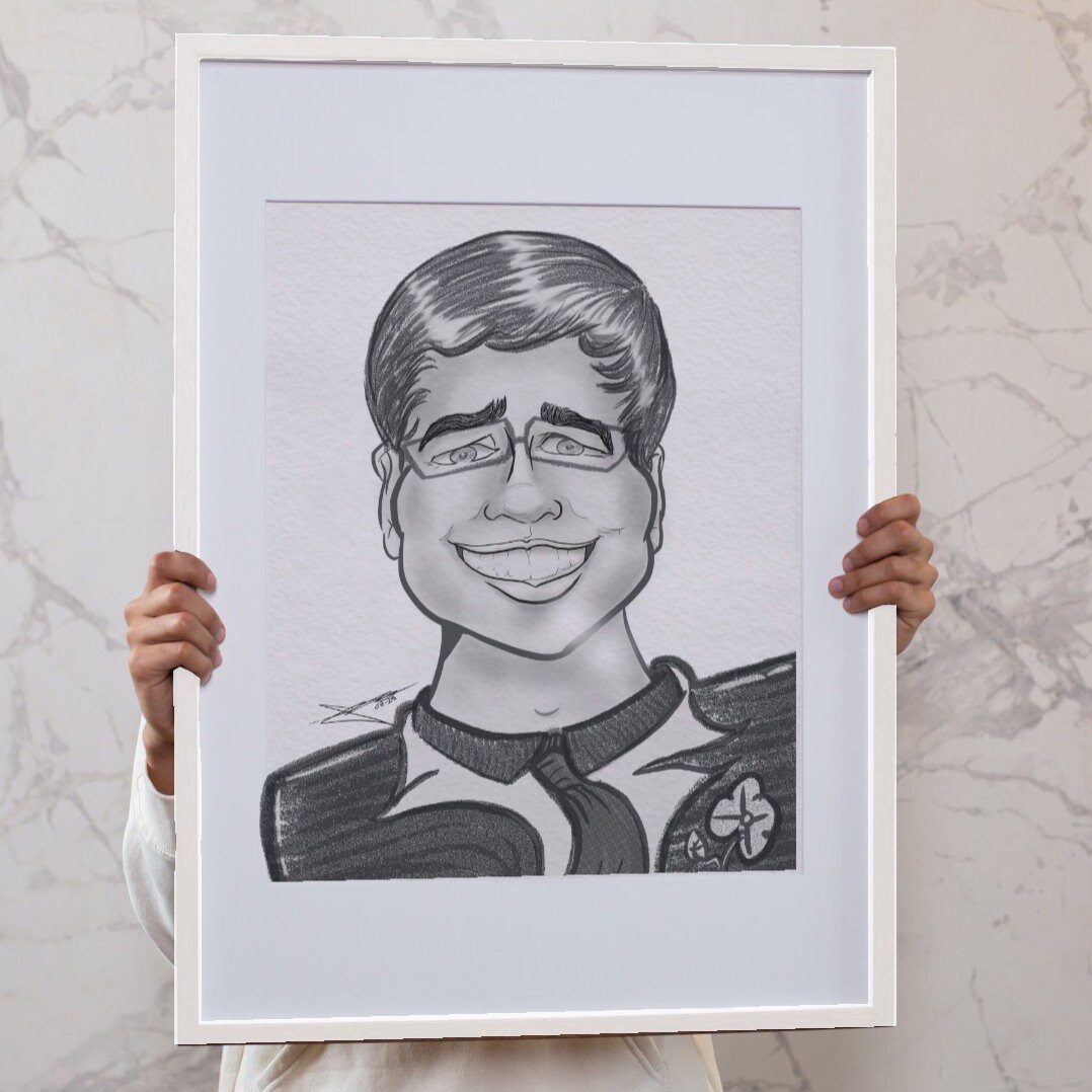 2 People Head Black & White Hand Drawing Caricature Digitally From Your ...