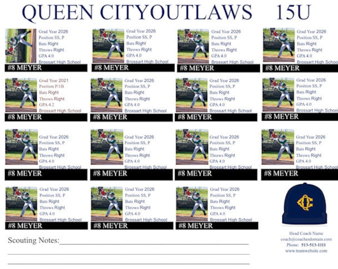 Travel Team Roster Template Blue 9 Players per Page - Etsy