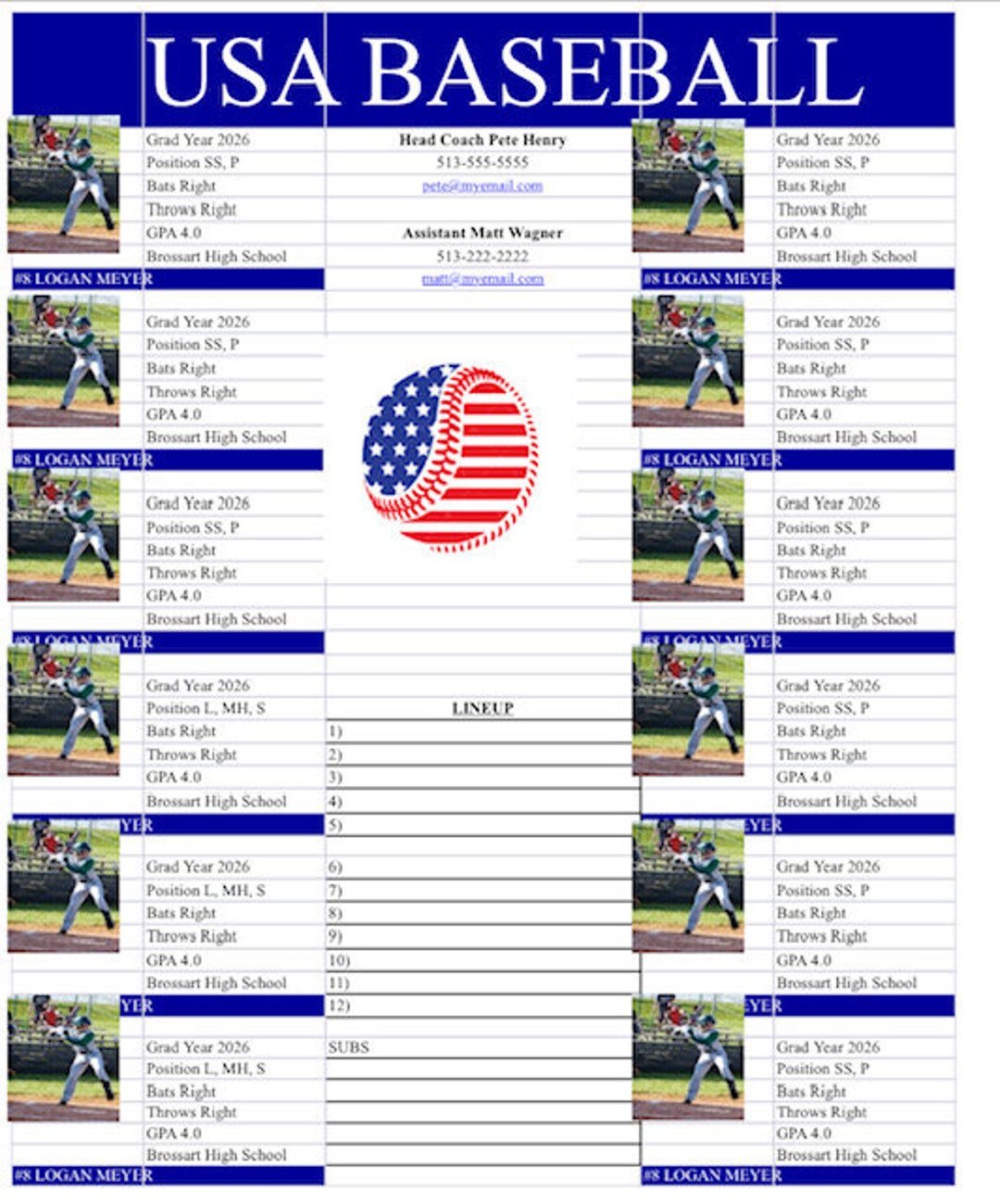 12 Player Roster Template for All Sports - Etsy