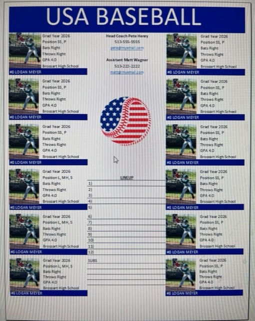 12 Player Roster Template for All Sports - Etsy
