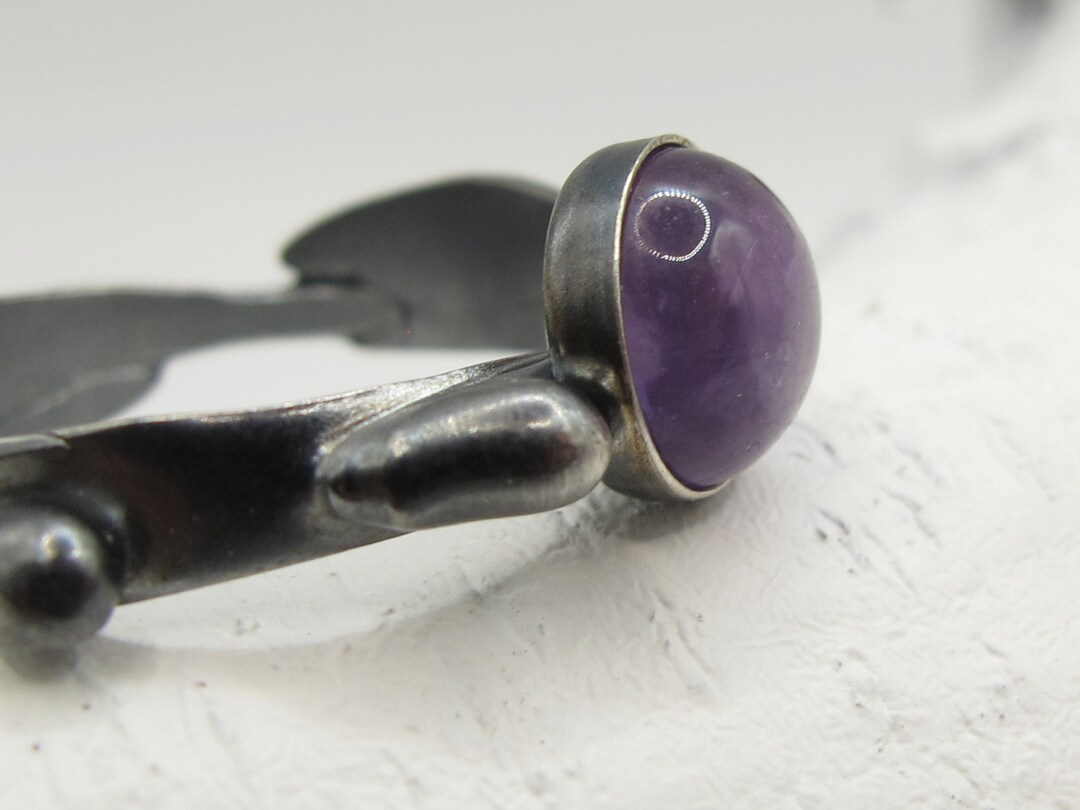 Amethyst With Irregular Sterling Silver Band Ring, Weird 925 Silver ...