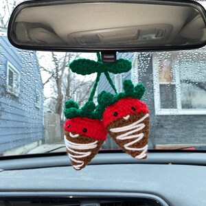 Crochet Chocolate Covered Strawberry Hanging Car Accessory Valentine’s ...