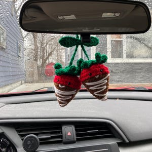 Crochet Chocolate Covered Strawberry Hanging Car Accessory Valentine’s ...