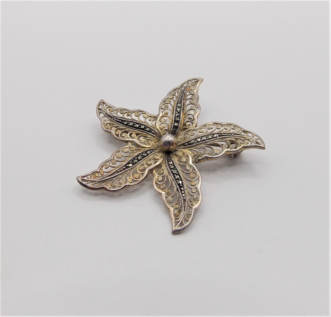 Vintage Brooch, 1960's Brooch, Silver Gilt Brooch, 60's Brooch ...