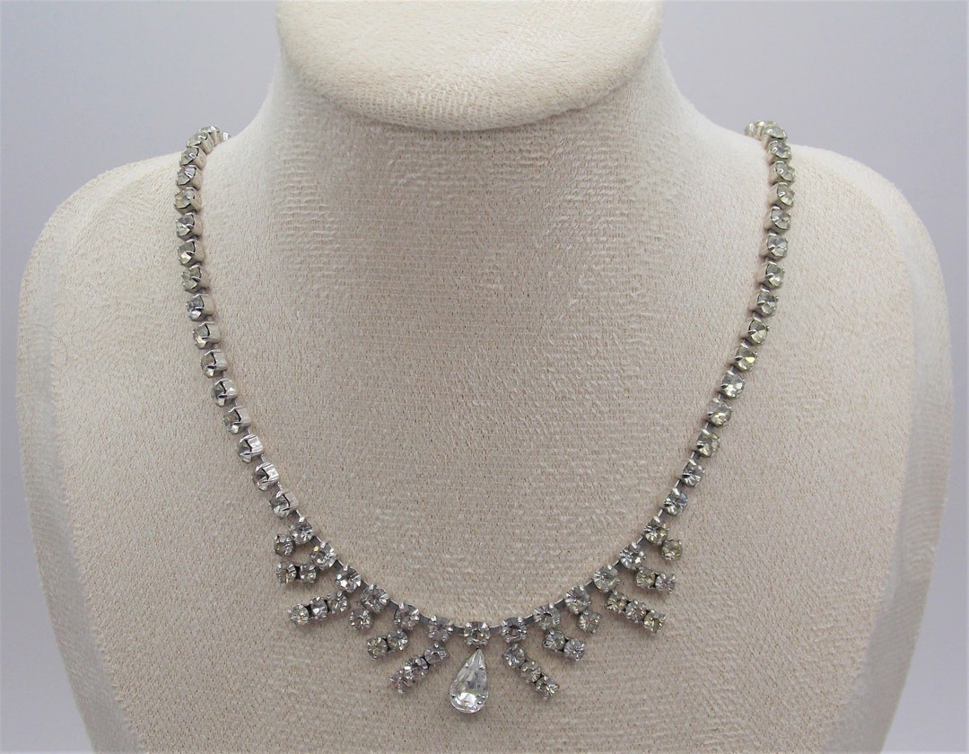 Vintage 1950's Rhinestone Necklace, 1950's Necklace, Rhinestone ...