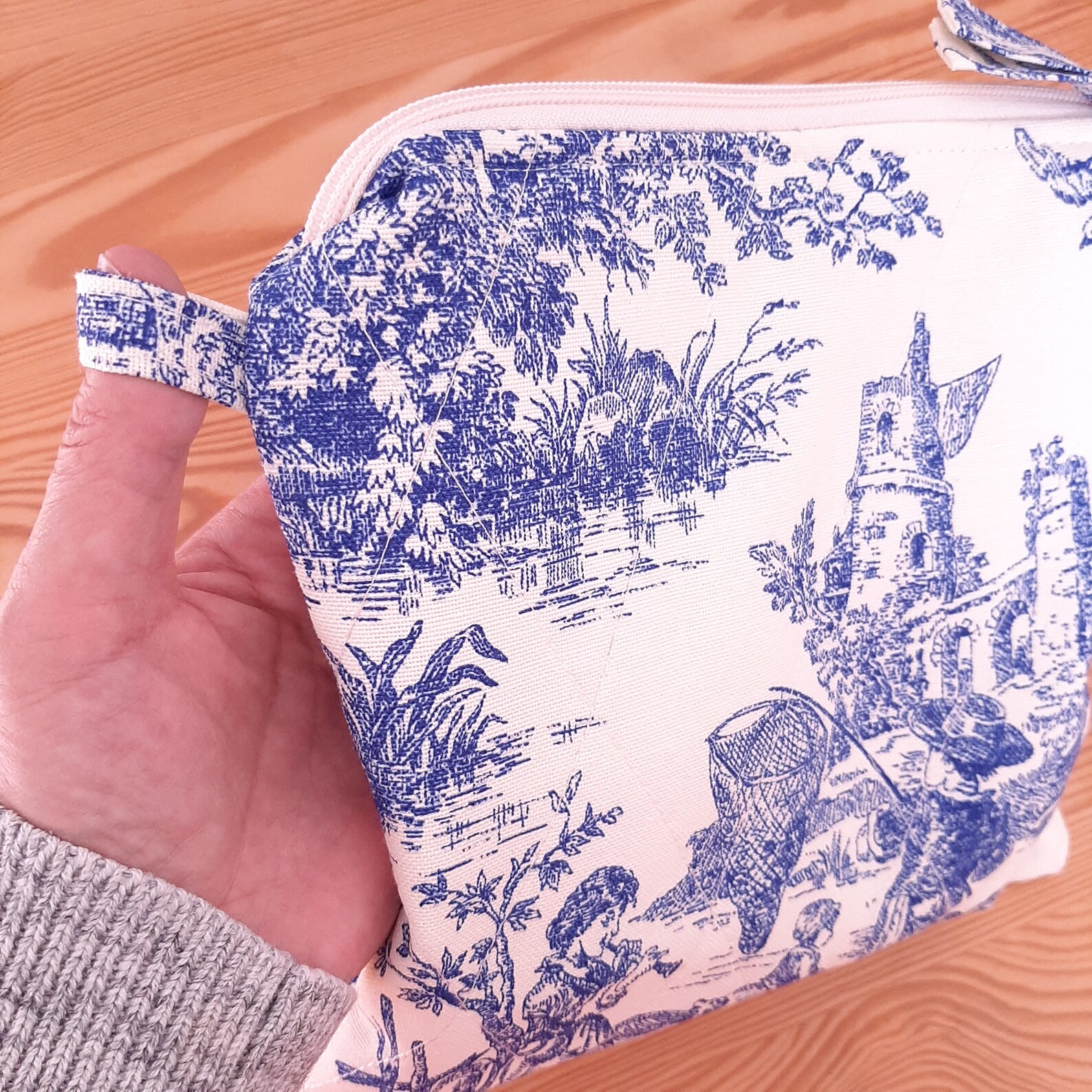 Large Toile Zipper Pouch ,vintage Inspired Bag Organizer,quilted Makeup ...