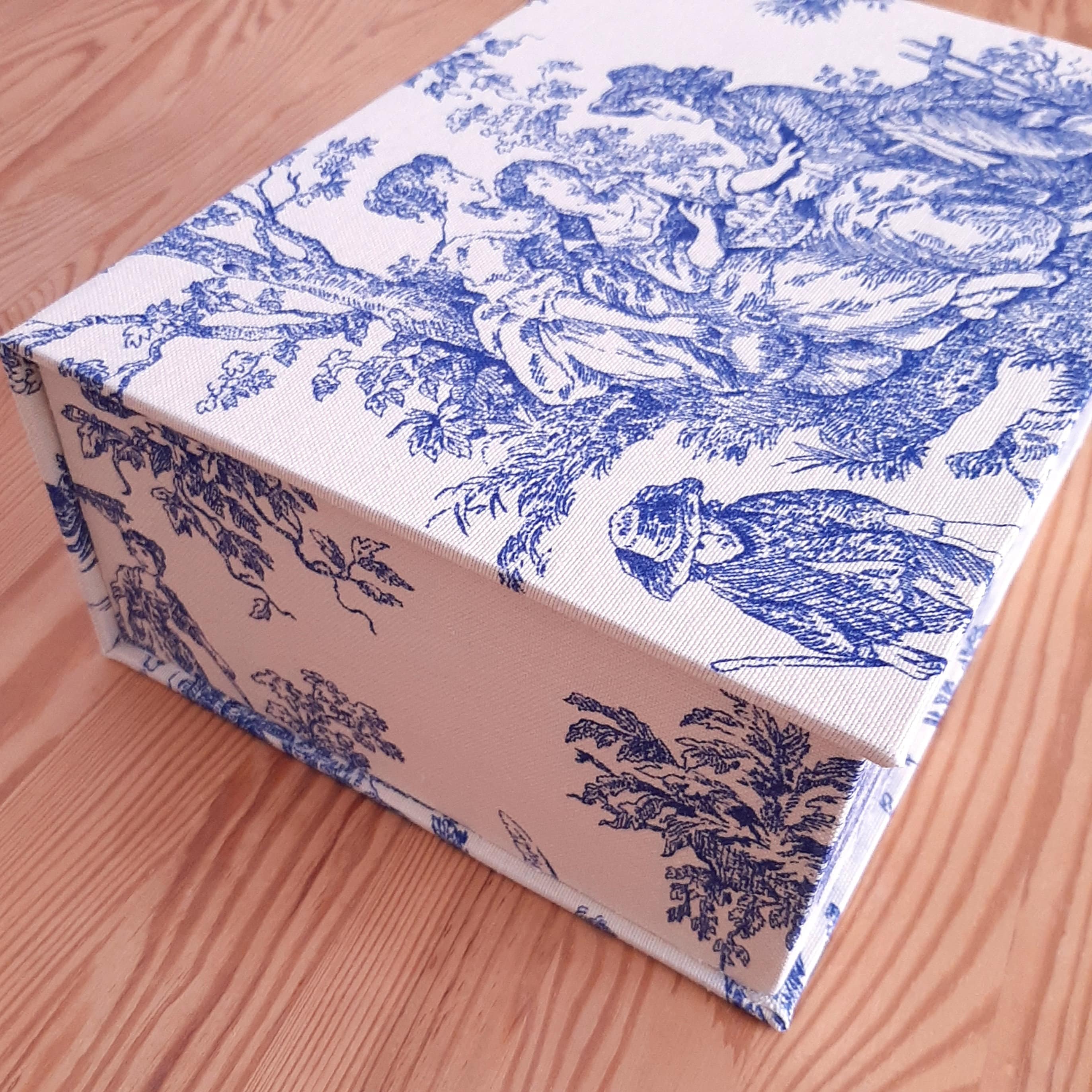 Blue Toile Fabric Keepsake Box,handmade Makeup Box,memory Box With ...