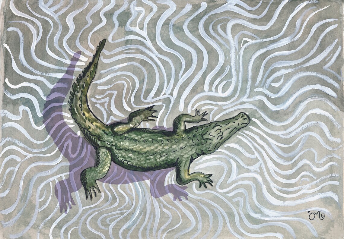 Alligator Abstract- Watercolor Giclée Print- "agitator"- Crocodile ...