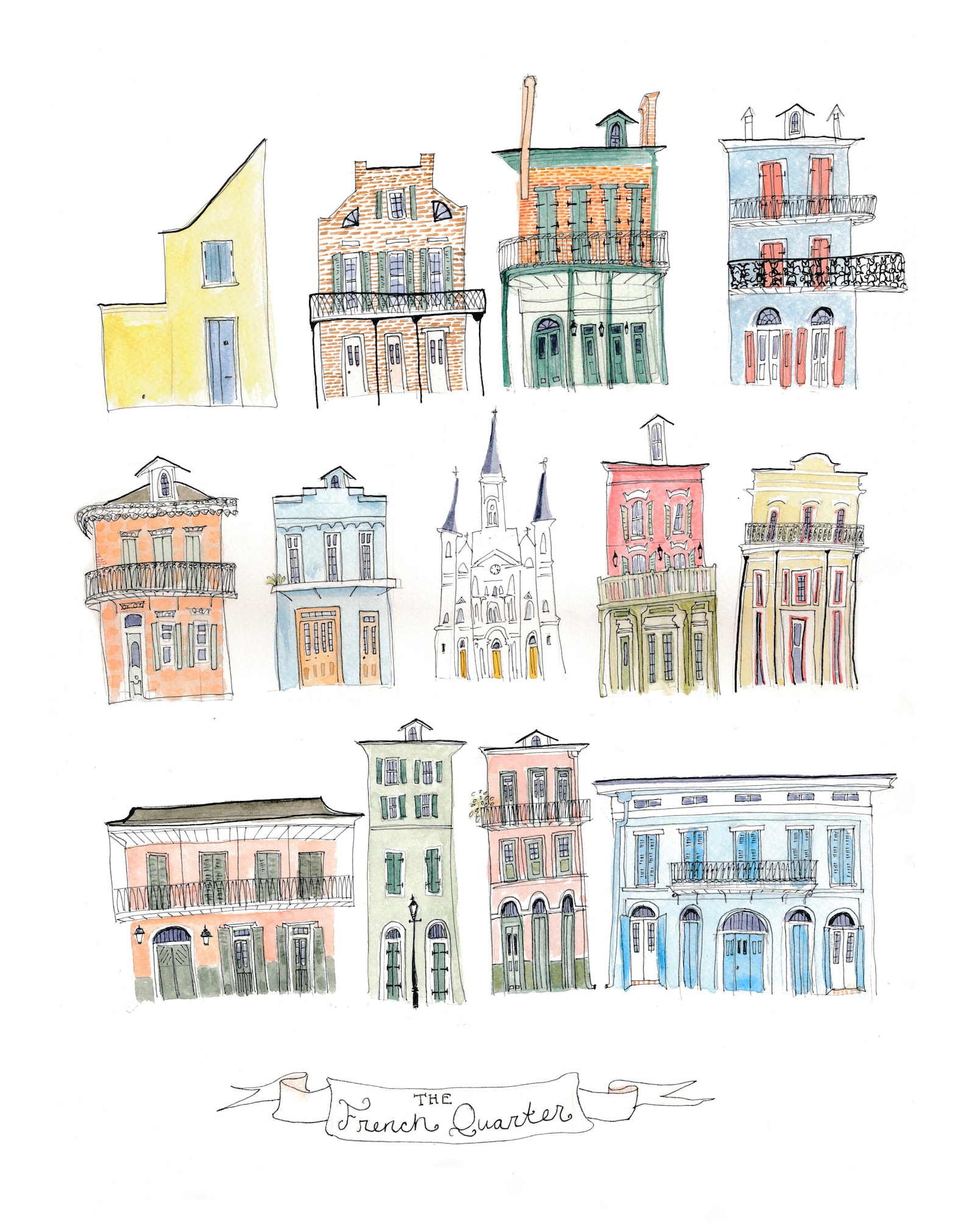 French Quarter Watercolor Architecture Poster- New Orleans Buildings - Etsy