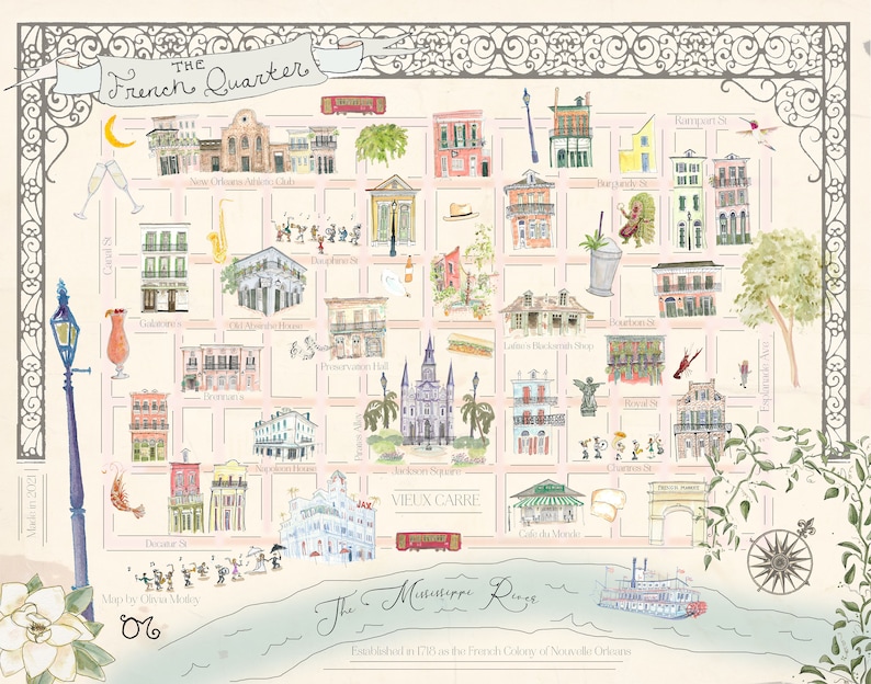 Magical Watercolor Map of the French Quarter- Giclée Print- New Orleans ...