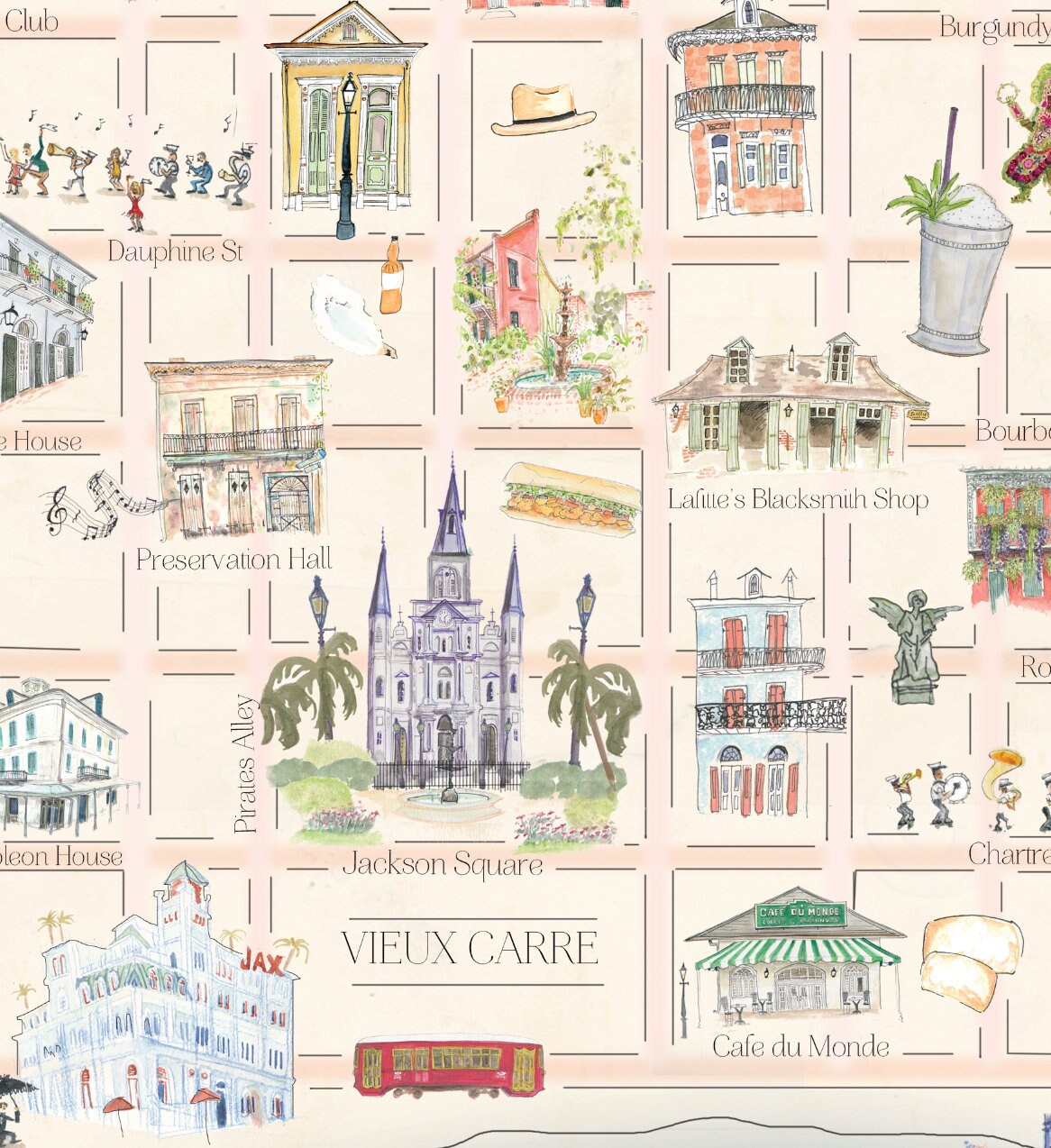 Magical Watercolor Map of the French Quarter- Giclée Print- New Orleans ...