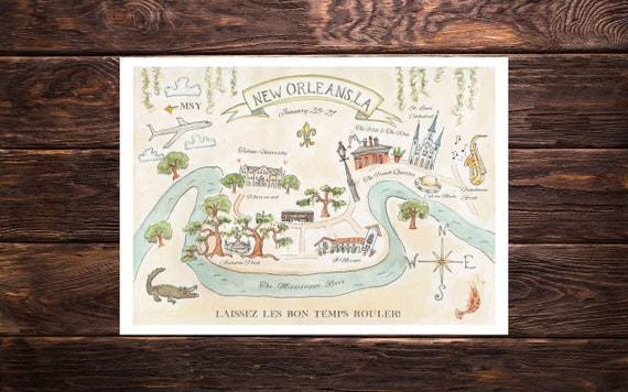 Mapa De Bodas Personalizado En Nueva Orleans Invitación Oro De Nola Y