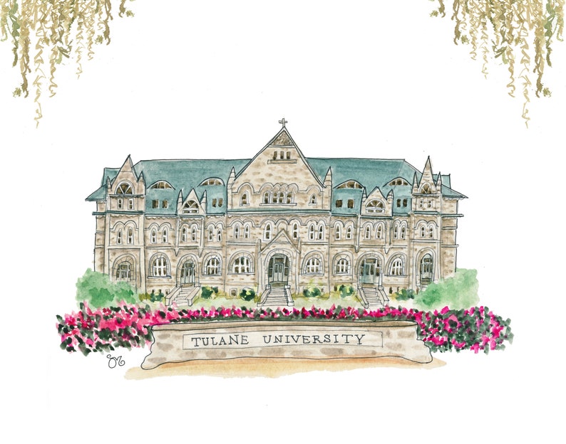 Tulane University Watercolor Print - Gibson Hall - New Orleans Art - Etsy