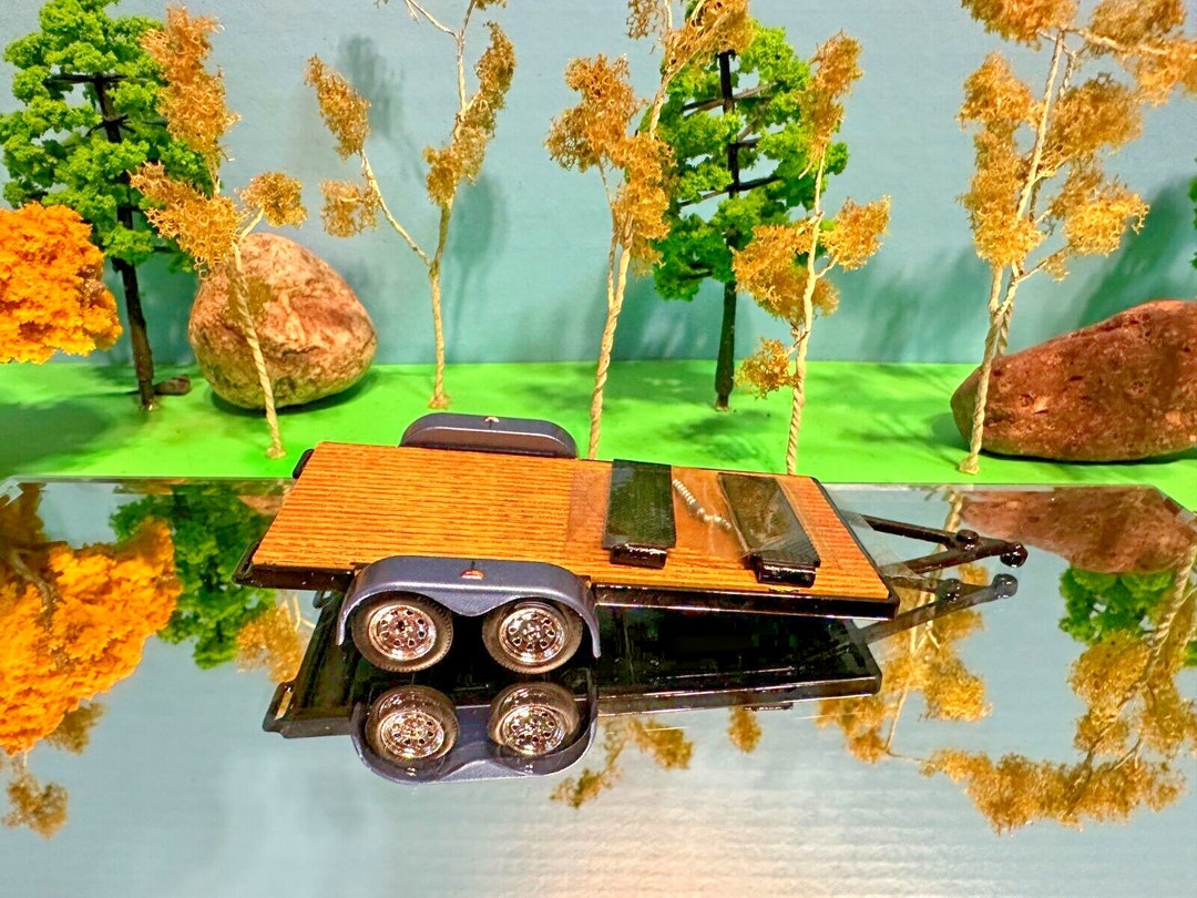 Trailer, 1/64 Scale, Flat Bed With Ramps and Screw Jack Wheel Fenders ...