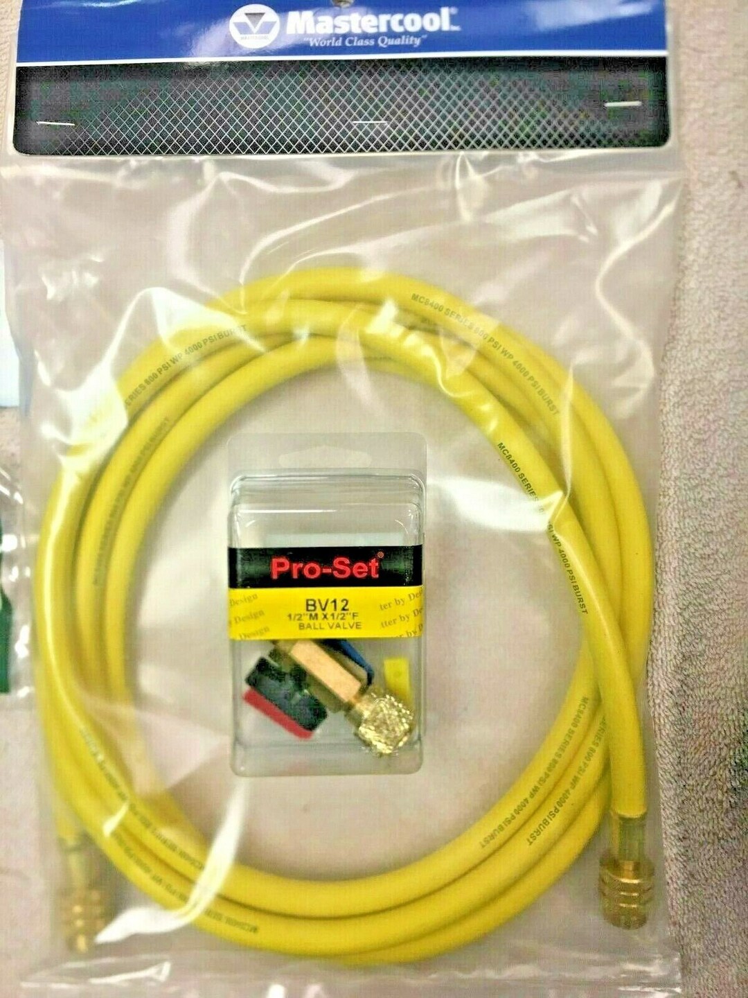 R134a Mastercool Refrigeration Hose 10' or 120 Yellow, CPS Ball Valve ...