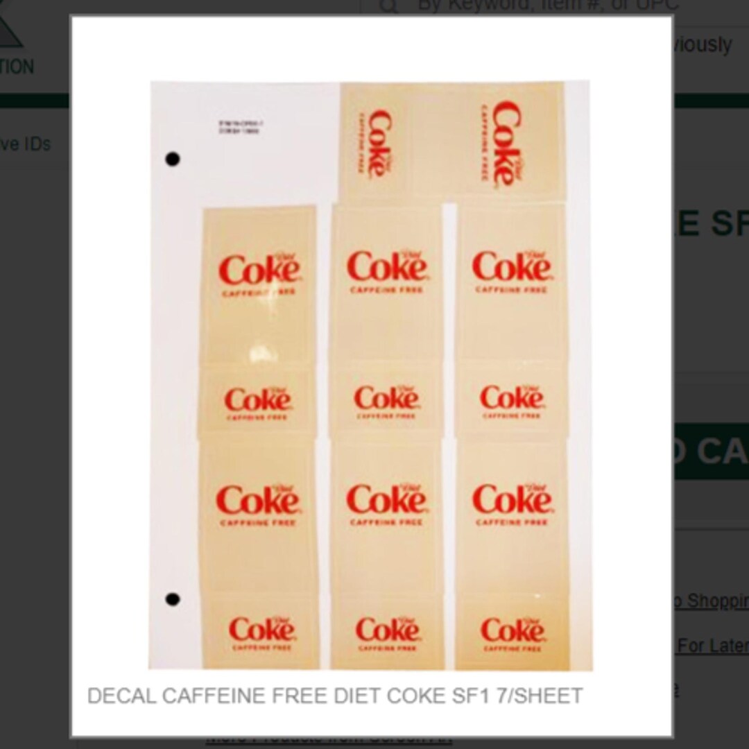 Sticker Caffeine Free Diet Coke Sf1 7/sheet D18/19-CFDC-7 - Etsy
