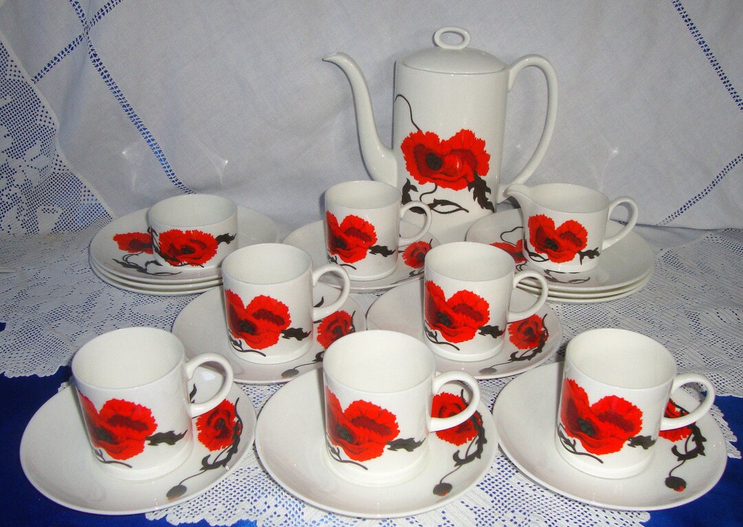 SUSIE COOPER Corn Poppy Coffee Set Wedgwood 15 Pieces - Etsy