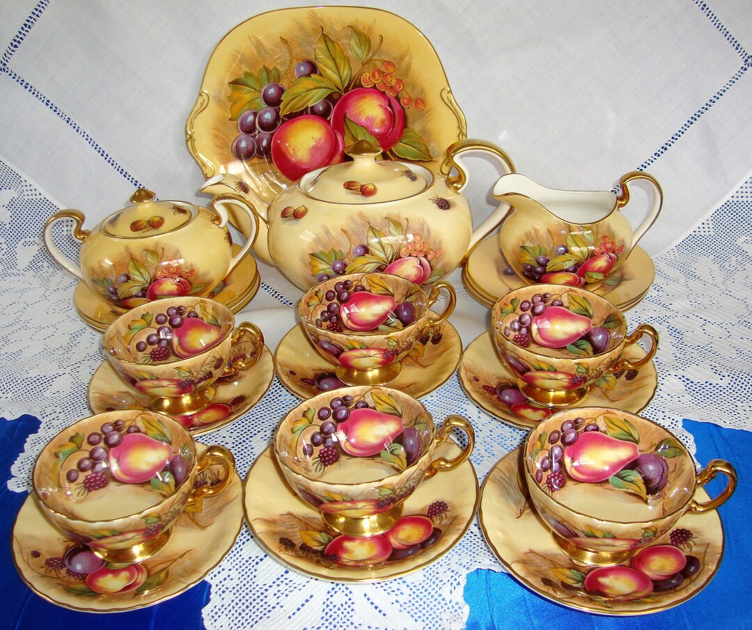 Hand Painted AYNSLEY ORCHARD GOLD Tea Set, Artist Signed Still With ...