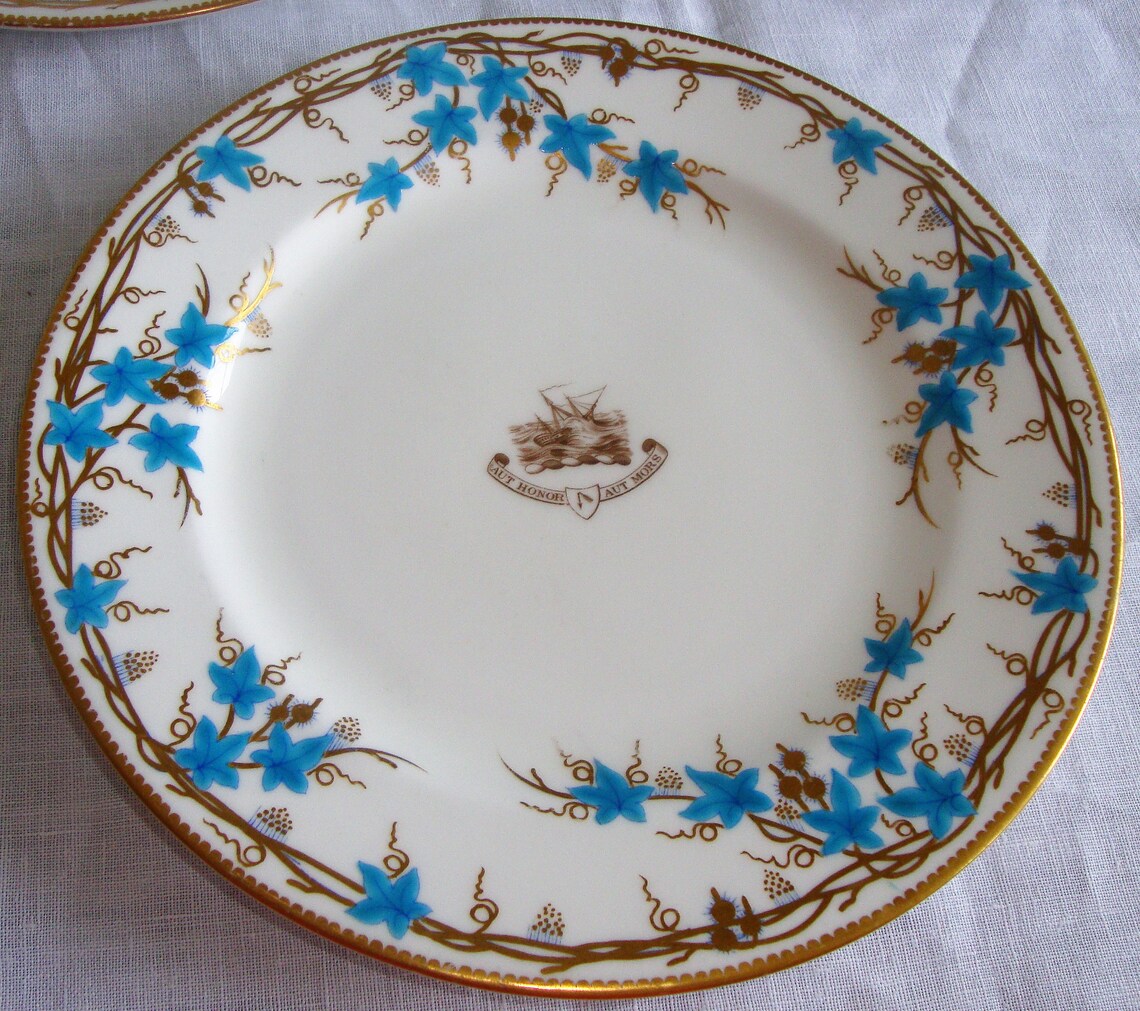 Antique ROYAL WORCESTER Cabinet Plate Turquoise Blue Enameled | Etsy