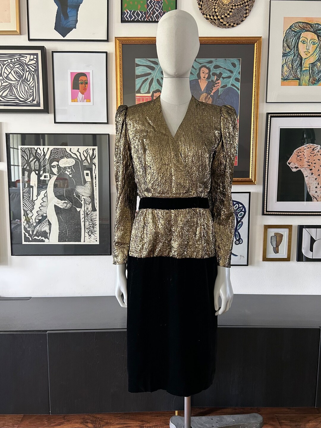 1980s Halston Metallic and Velvet Evening Dress, Gold Dress - Etsy