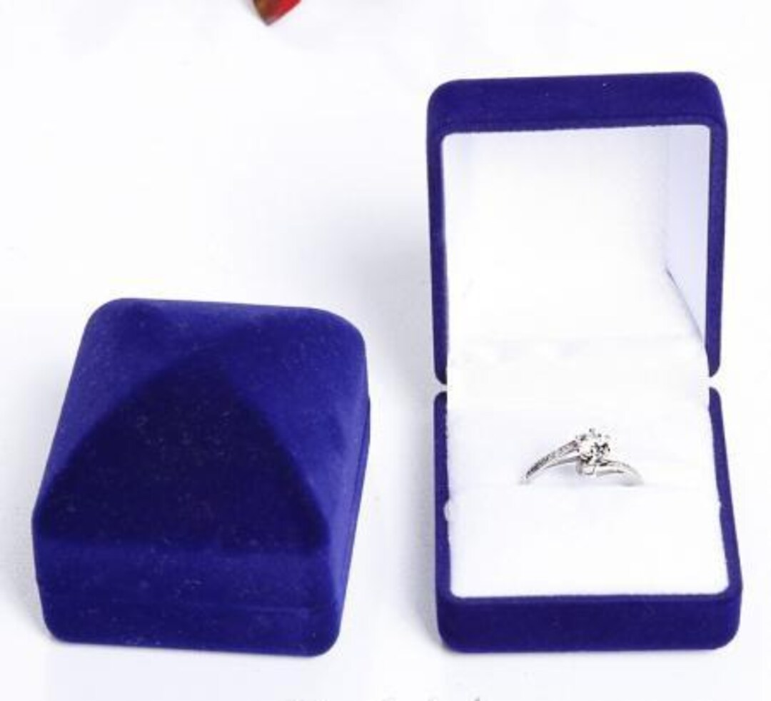 Dark Blue Velvet Ring Box - Etsy