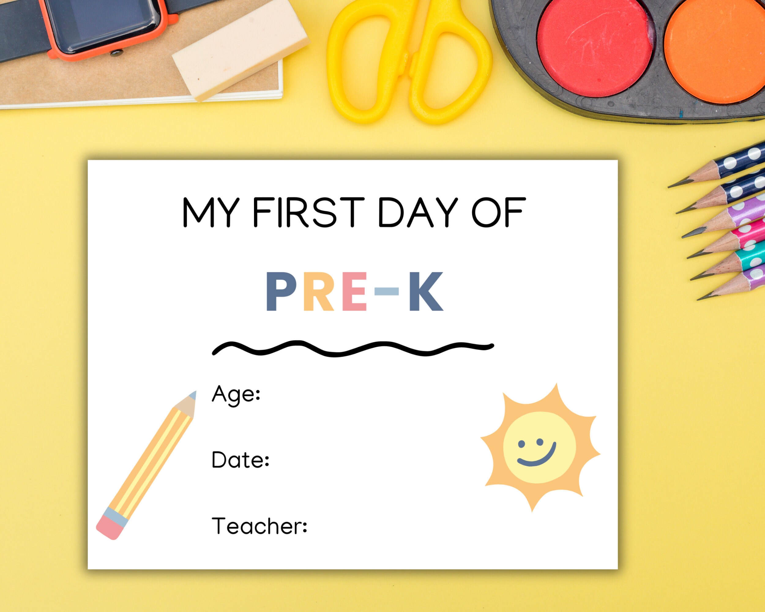 Printable First Day of Pre-k Sign Printable First Day of - Etsy