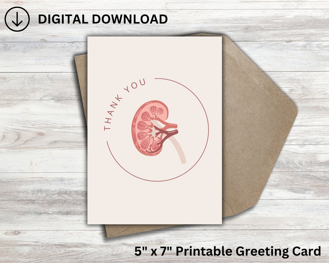 Printable Kidney Thank You Card - Kidney Donor Card - Kidney Donation ...