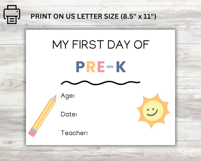 Printable First Day of Pre-k Sign Printable First Day of - Etsy