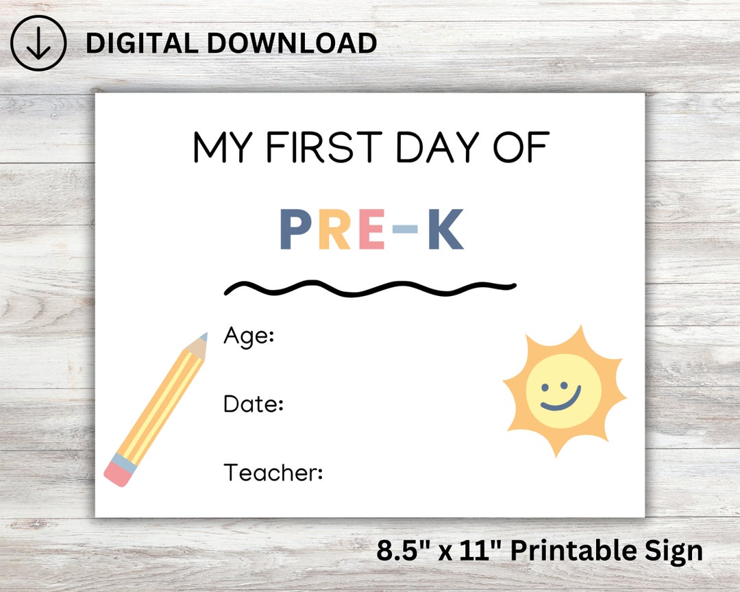 Printable First Day of Pre-k Sign Printable First Day of - Etsy