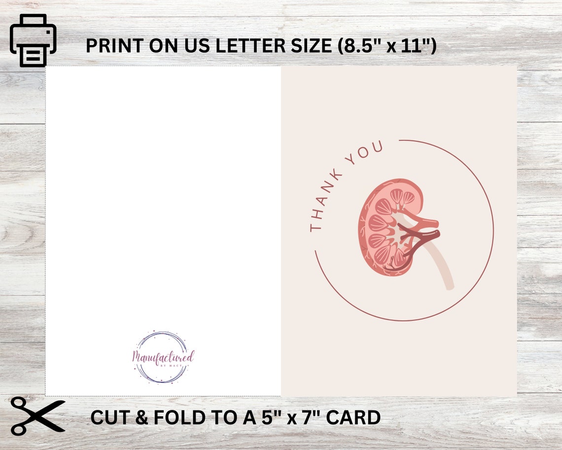 Printable Kidney Thank You Card - Kidney Donor Card - Kidney Donation ...