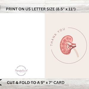 Kidney Donor Thank You Card: Nephrologist Gift, Transplant Team (PDF ...