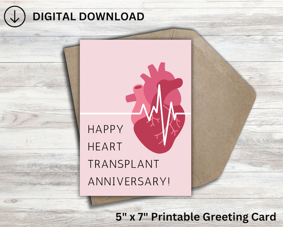 Heart Transplant Anniversary Card: Recipient Gift, Donate Life (PDF ...