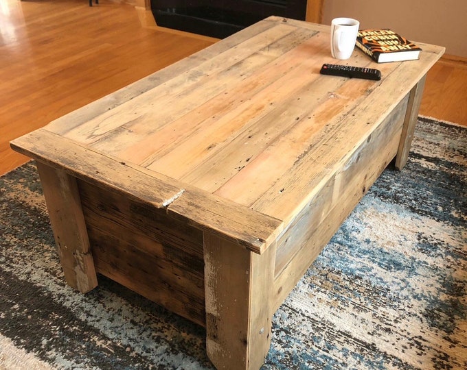 Reclaimed Barn Wood Coffee Table Toy Chest. Pine, Rustic and Authentic ...