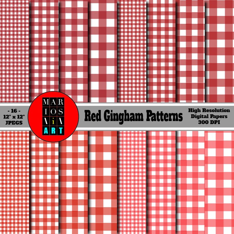 Red Gingham Digital Art Paper, Bright Red Gingham Patterns, Gingham ...