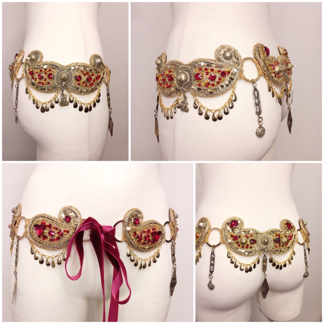 Gold Red Belly Dance Belt, Black and Red Boho Belt READY FOR SHIPPING ...