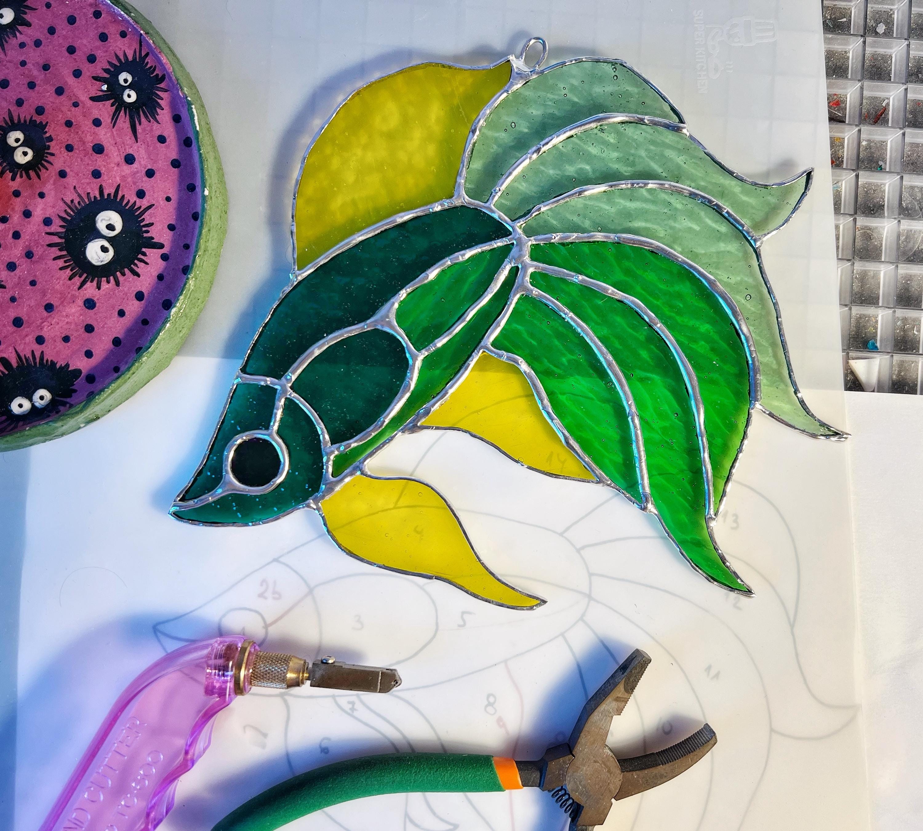 Stained Glass Pattern Battle Betta Fish Suncatcher - Etsy