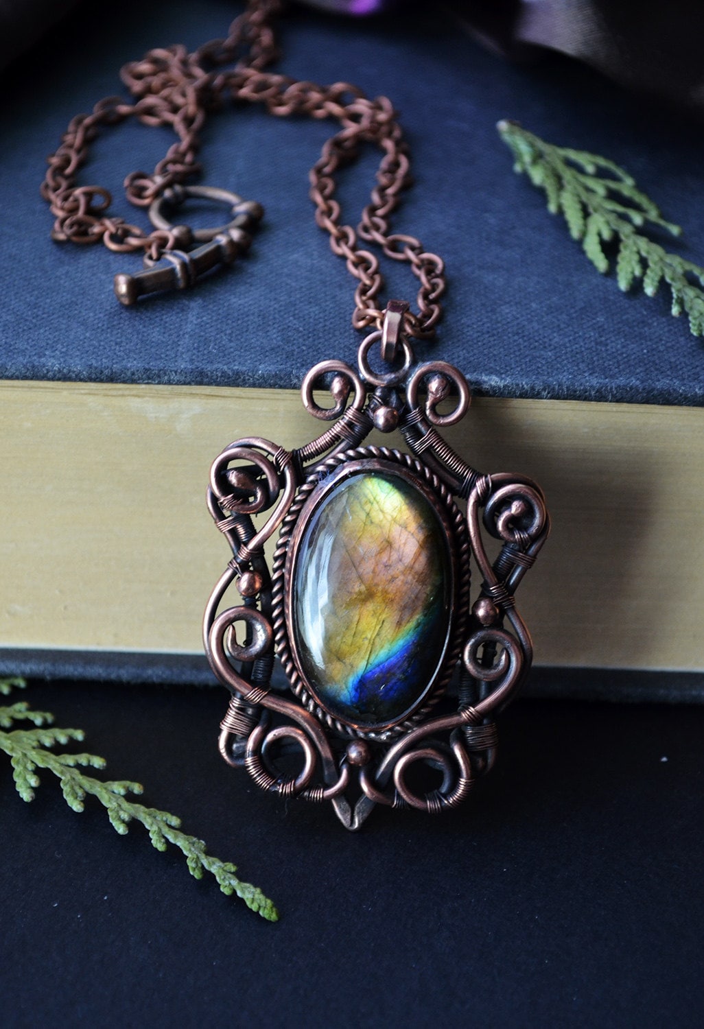 Labradorite Pendant, Golden Labradorite, Wire Wrapped Jewelry ...