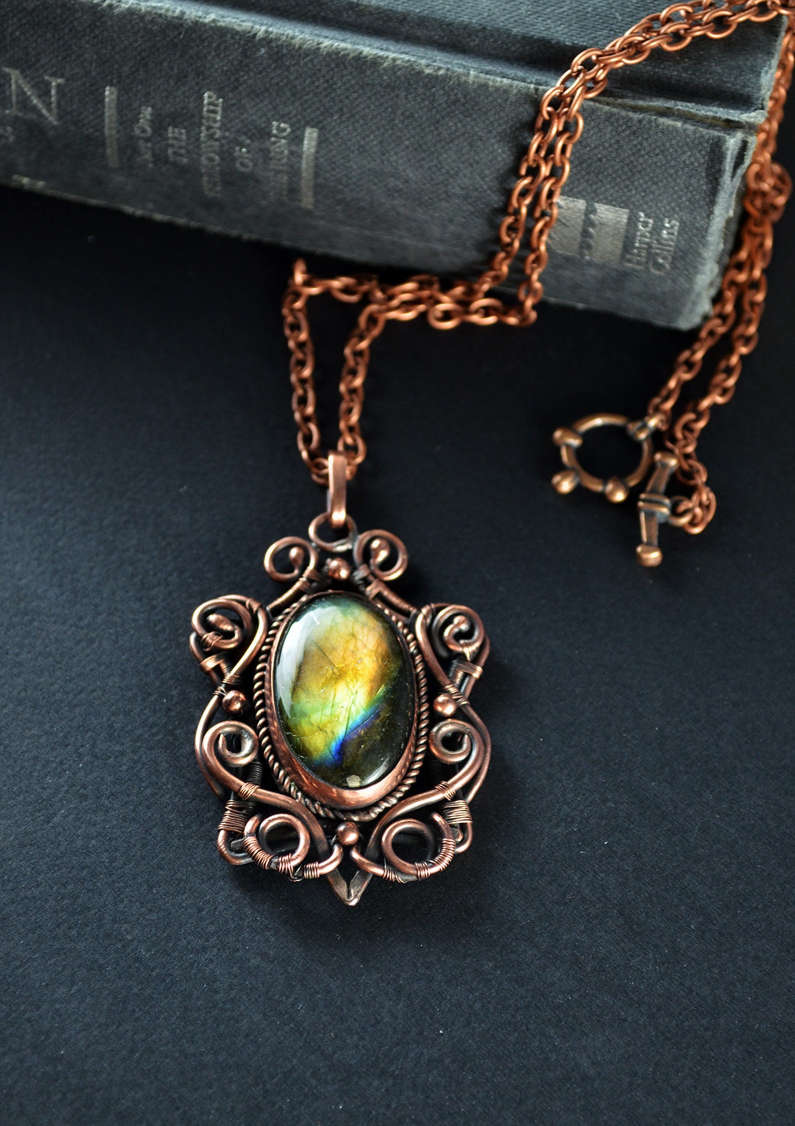 Labradorite Pendant, Golden Labradorite, Wire Wrapped Jewelry ...